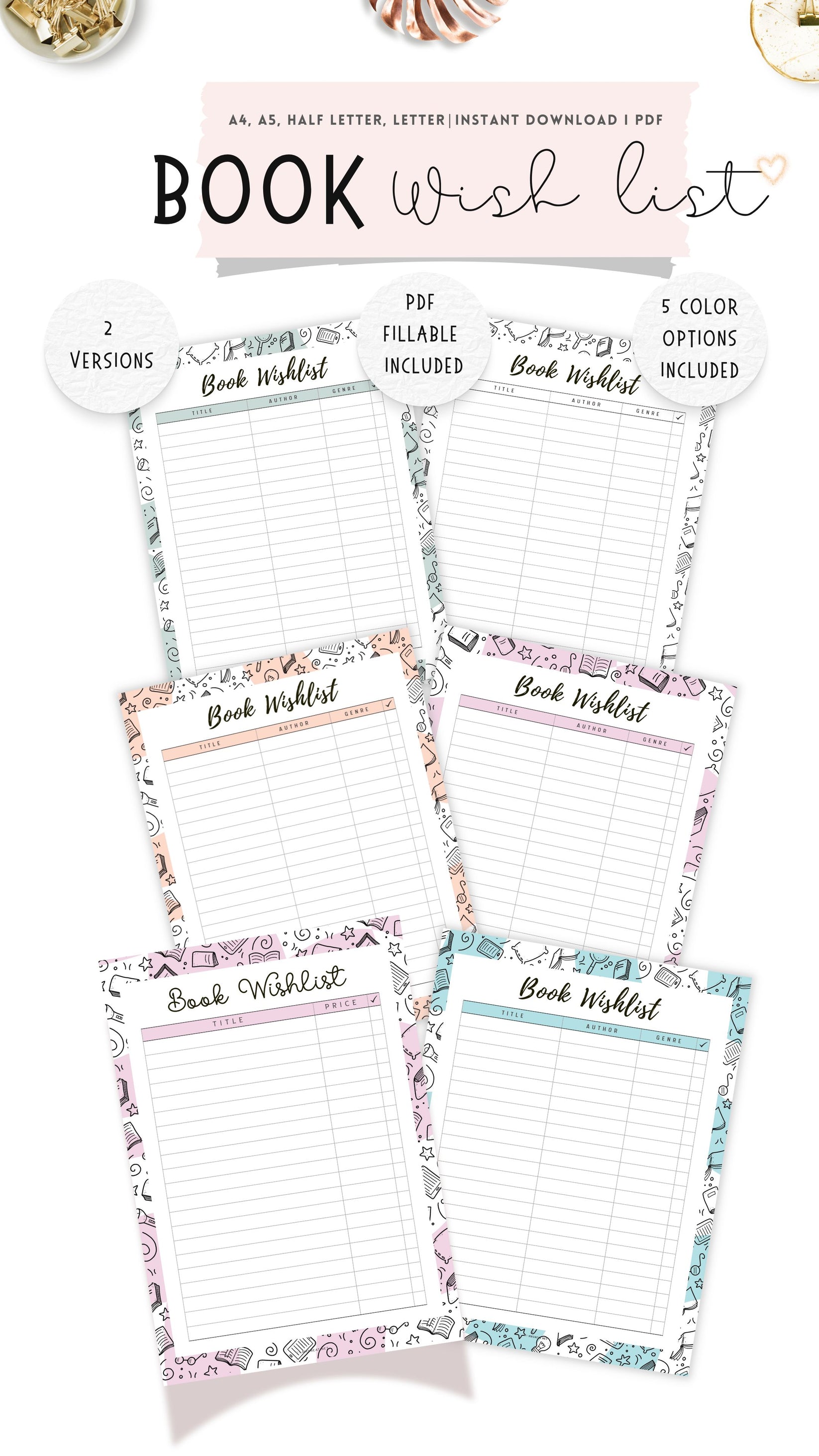 Colorful Book Wishlist Template PRINTABLE - M422 – mrsneat
