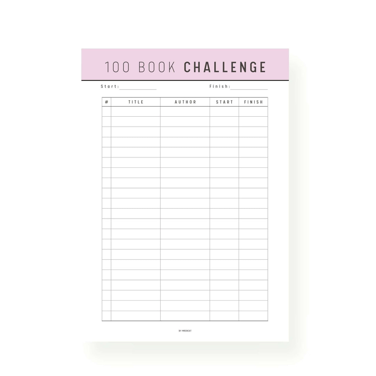 100 Book Challenge Printable - M235 – mrsneat
