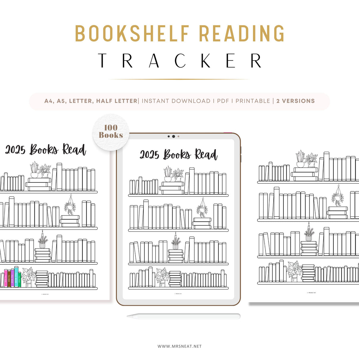 Bookshelf Reading Tracker Printable - 100 Books - M368 – mrsneat