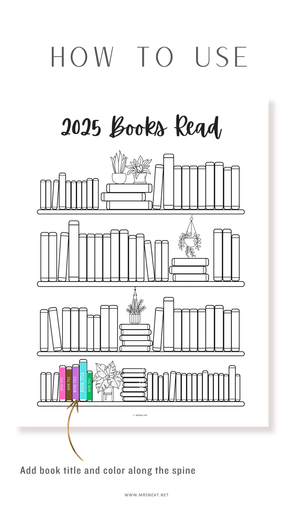 Bookshelf Reading Tracker Printable - 100 Books - M368 – mrsneat