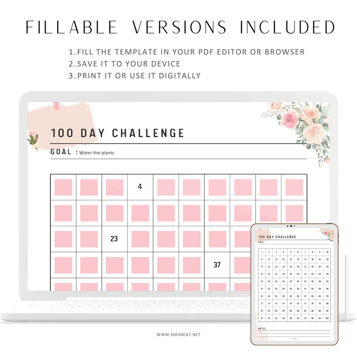 100 Day Challenge Printable - M105/6 – mrsneat