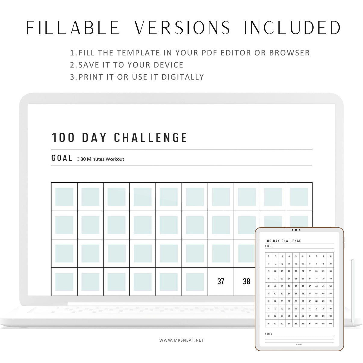 100 Day Challenge Printable - M105/6 – mrsneat