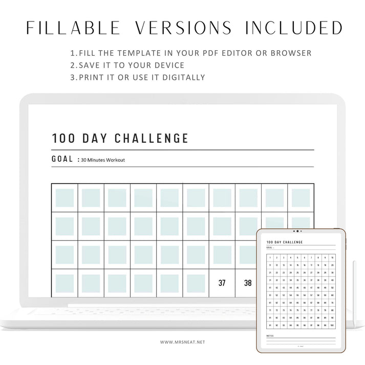 100 Day Challenge Printable - M105/6 – mrsneat