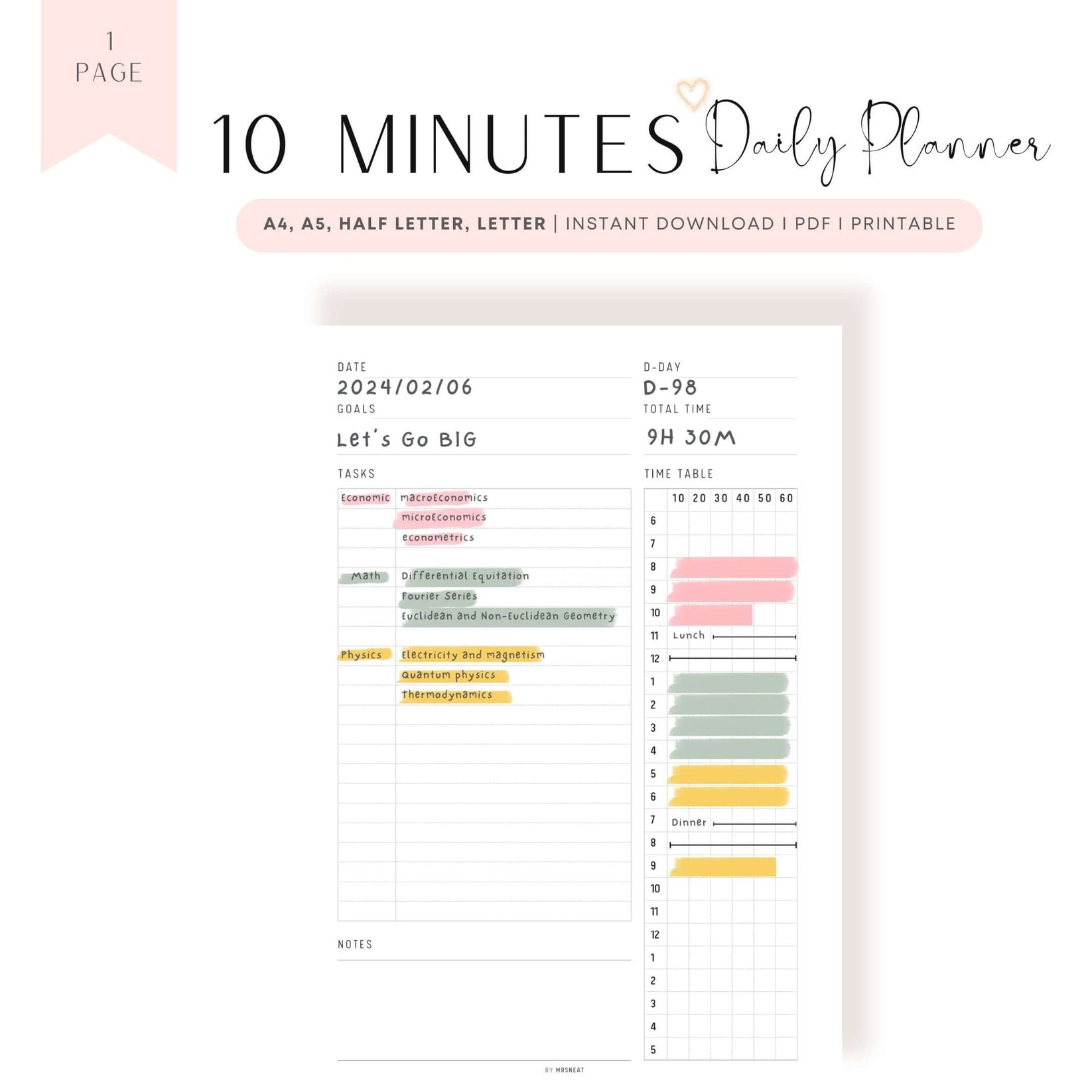10 Minutes Daily Planner Template – mrsneat