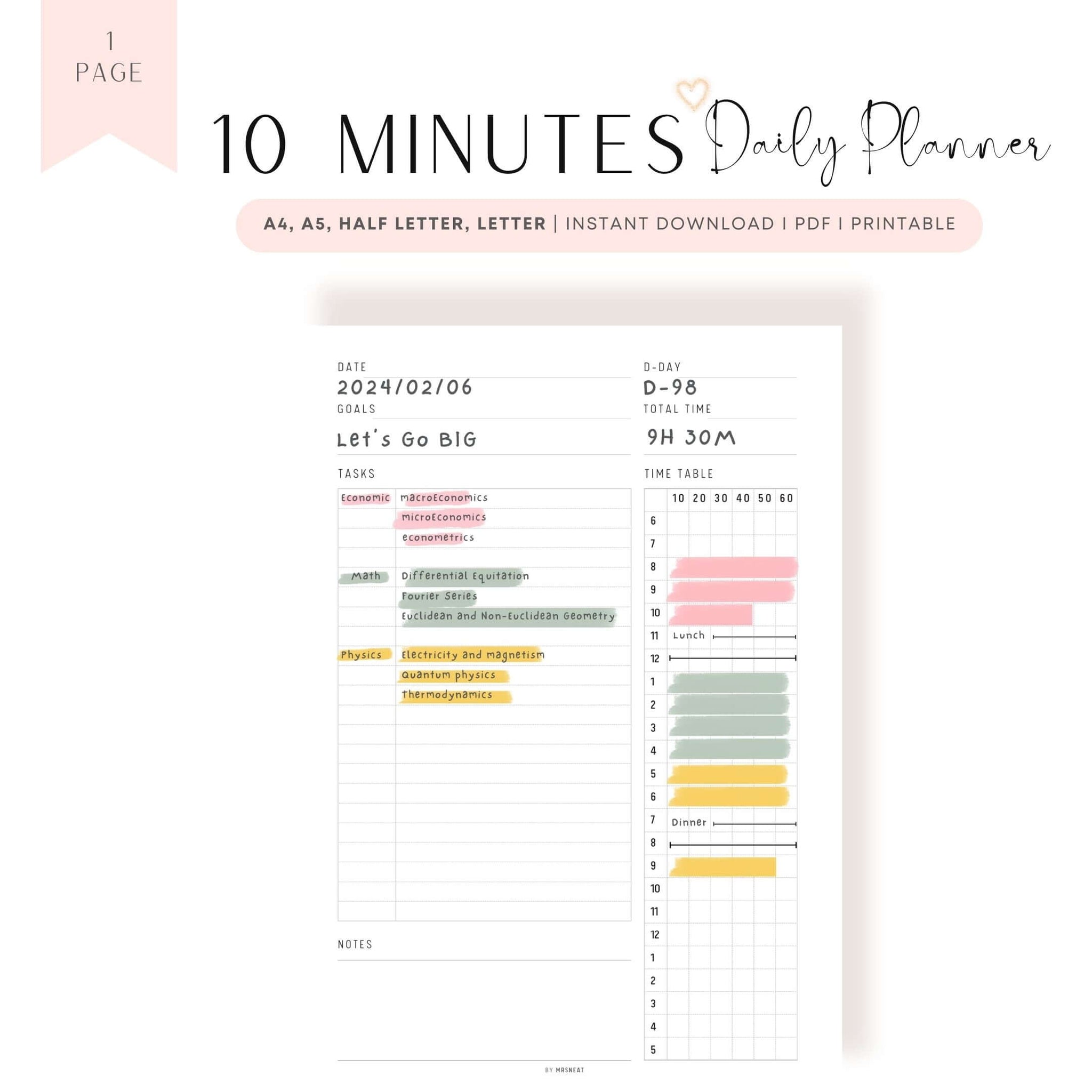 10 Minutes Daily Planner Template – mrsneat