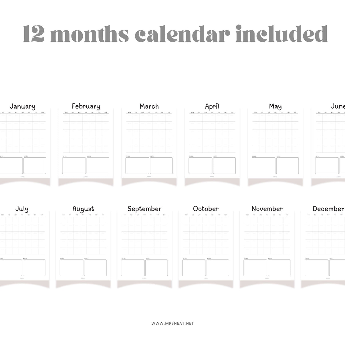 12 Month Cover and Calendar Pages Printable - M552 – mrsneat