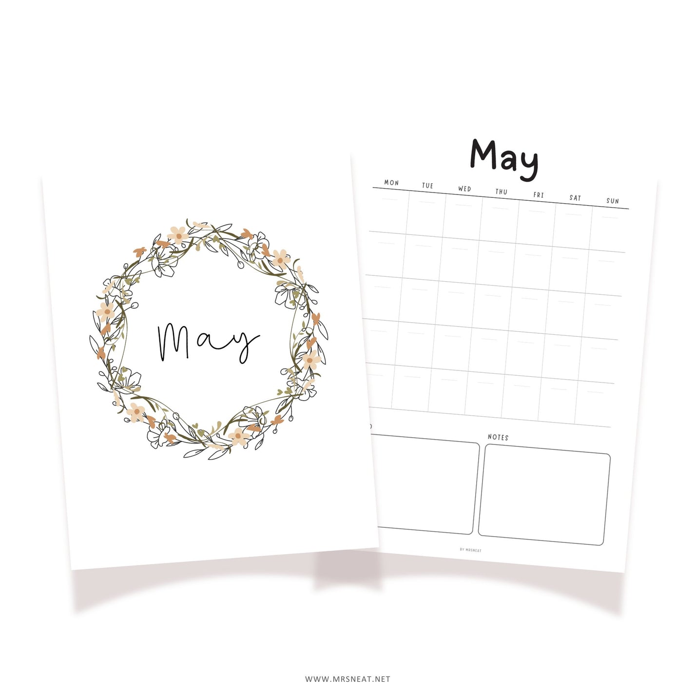 12 Month Cover and Calendar Pages Printable - M552 – mrsneat