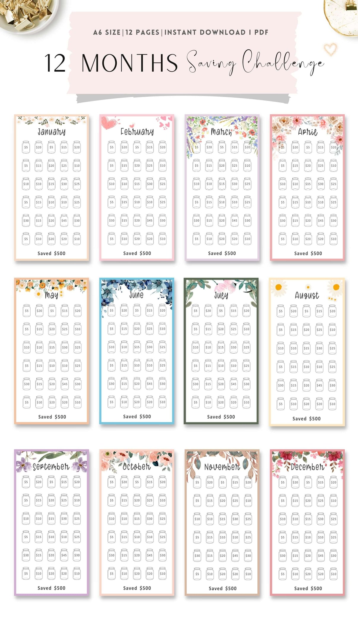 12 Month Savings Challenge Printable – mrsneat