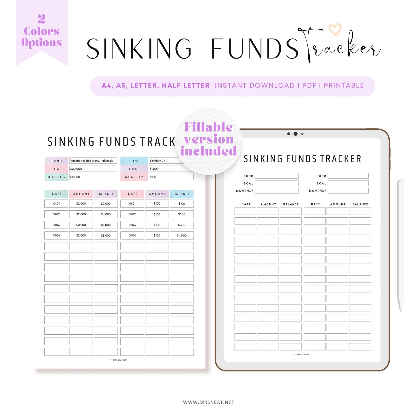 Sinking Funds Tracker PRINTABLE - M513 – mrsneat