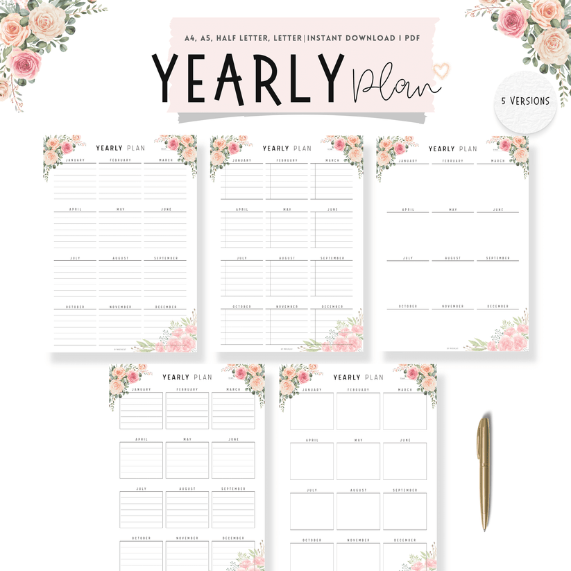 Floral Yearly Goal Planner Printable – mrsneat