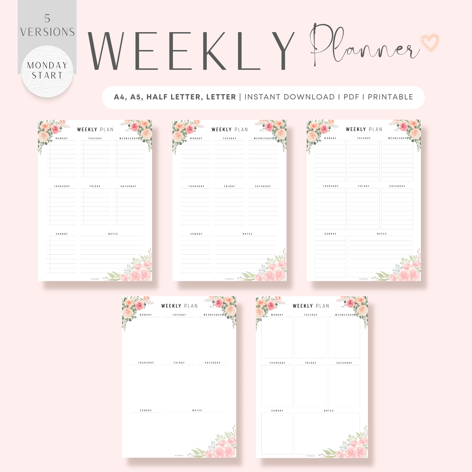 Floral Weekly Planner PRINTABLE - M185 – mrsneat