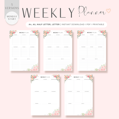 Floral Weekly Planner PRINTABLE - M185 – mrsneat