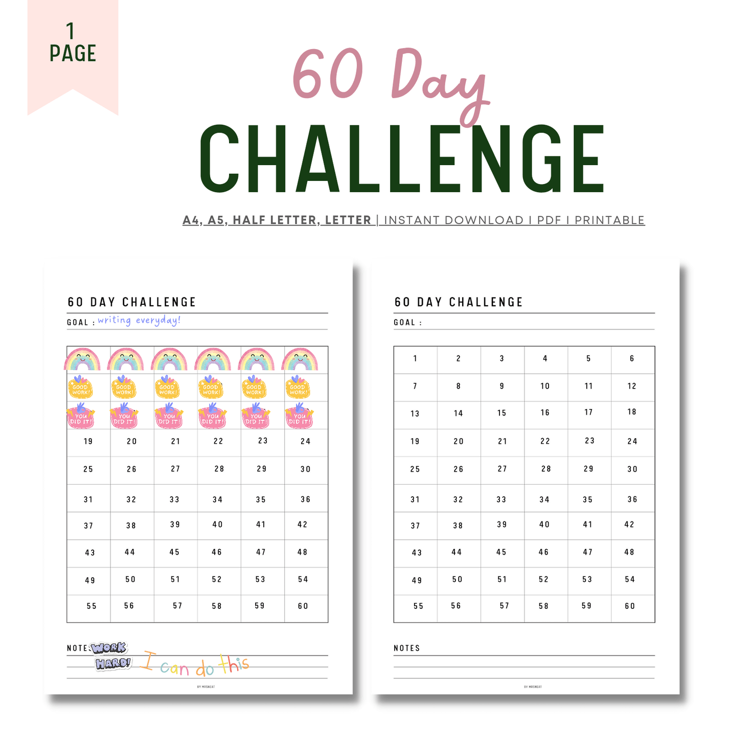 60 Day Challenge Printable - M050 – mrsneat