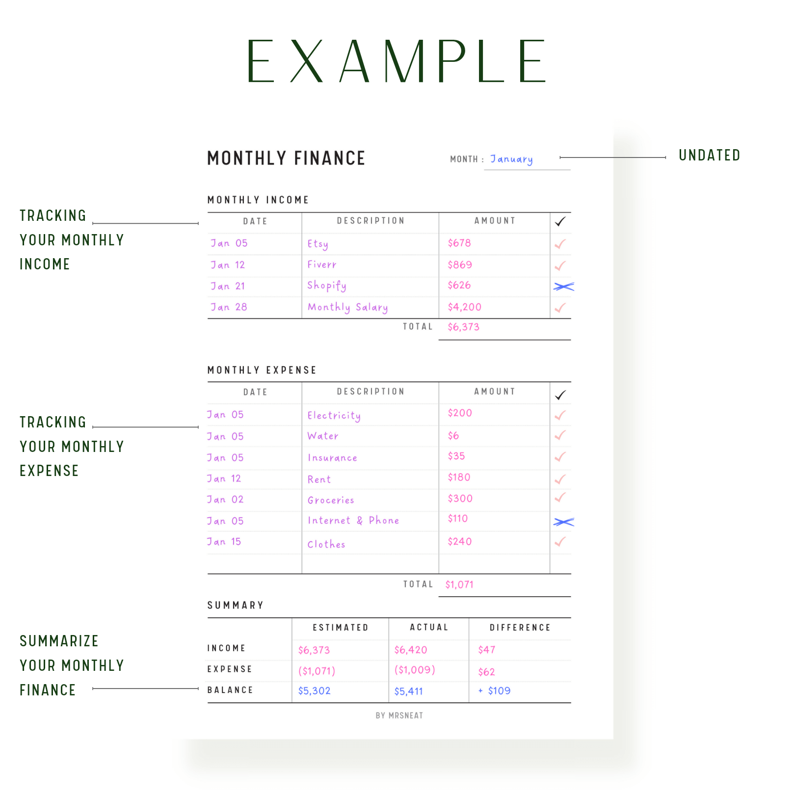 Monthly Finance Planner - M060 – mrsneat