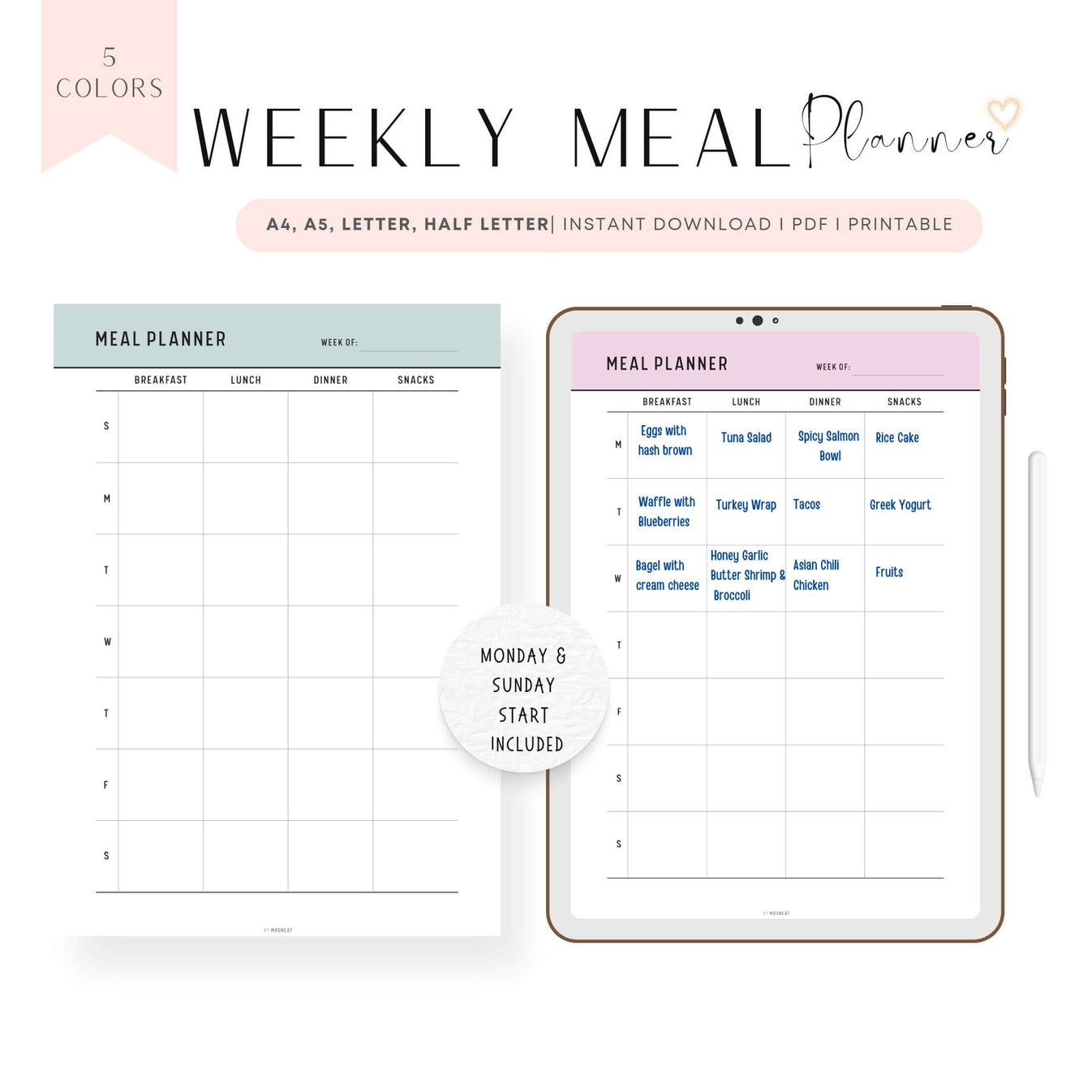 Weekly Meal Planner Template Printable – mrsneat