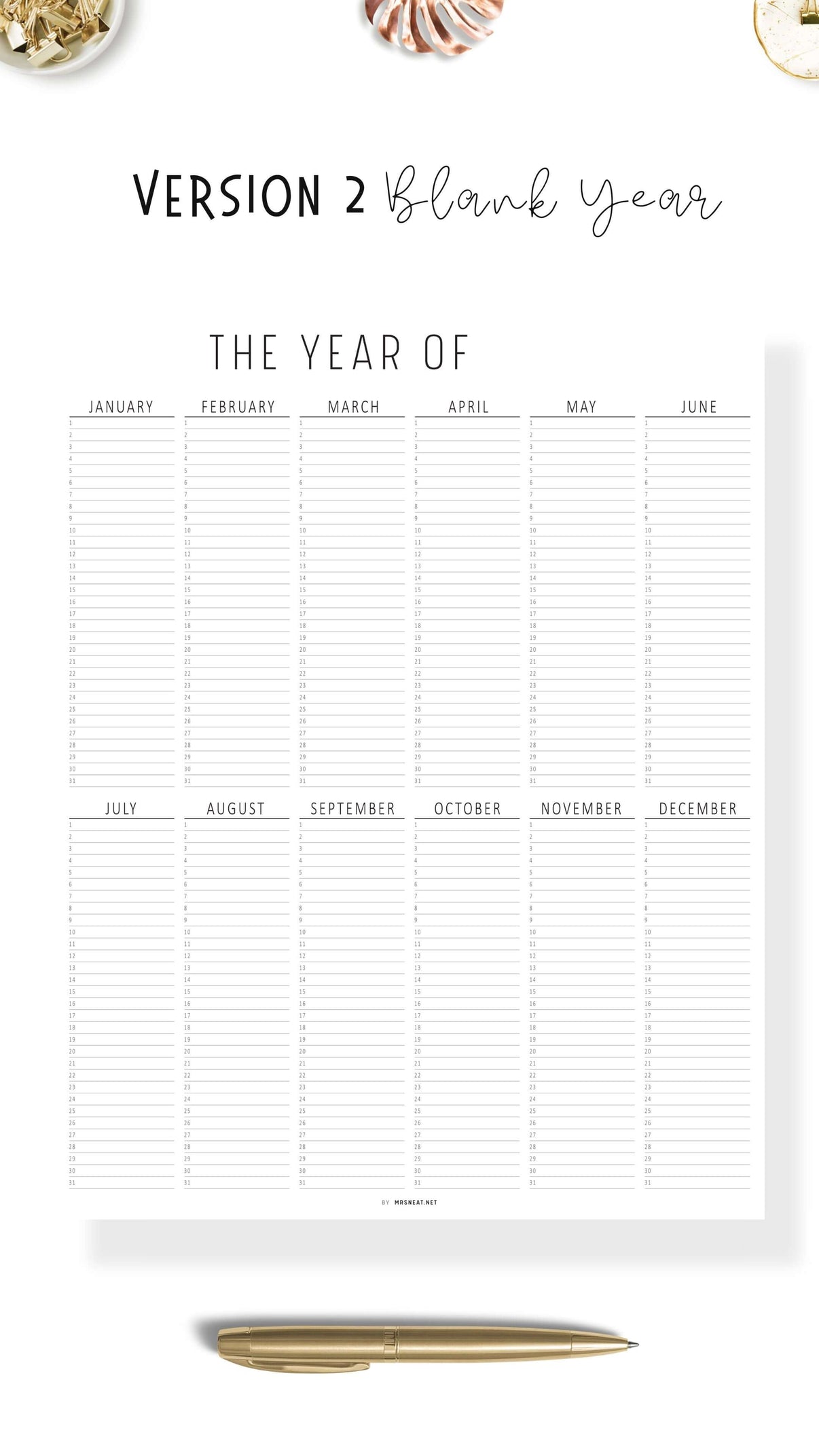 Year at a Glance Template Printable - M402 – mrsneat