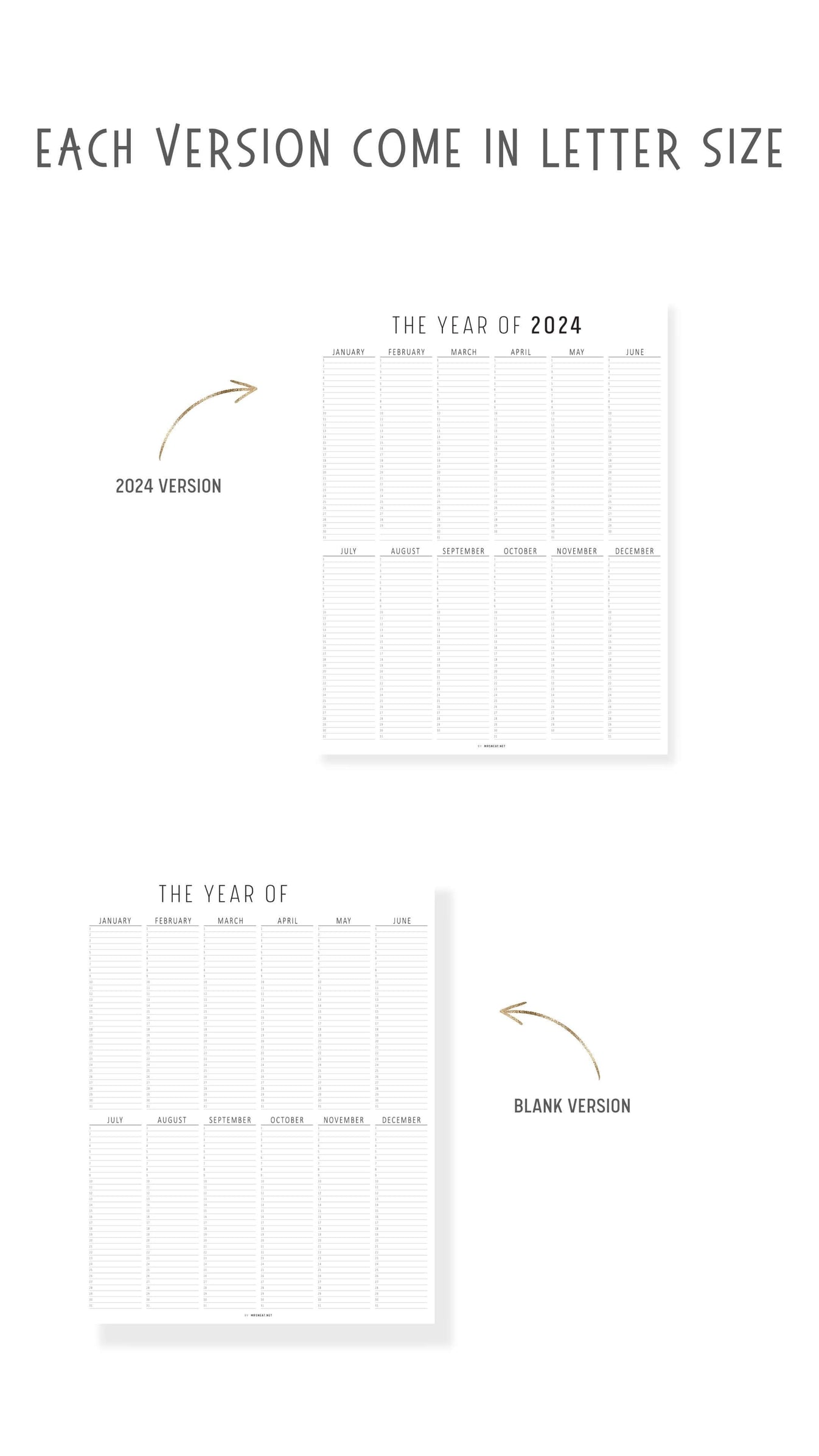 Year at a Glance Template Printable - M402 – mrsneat
