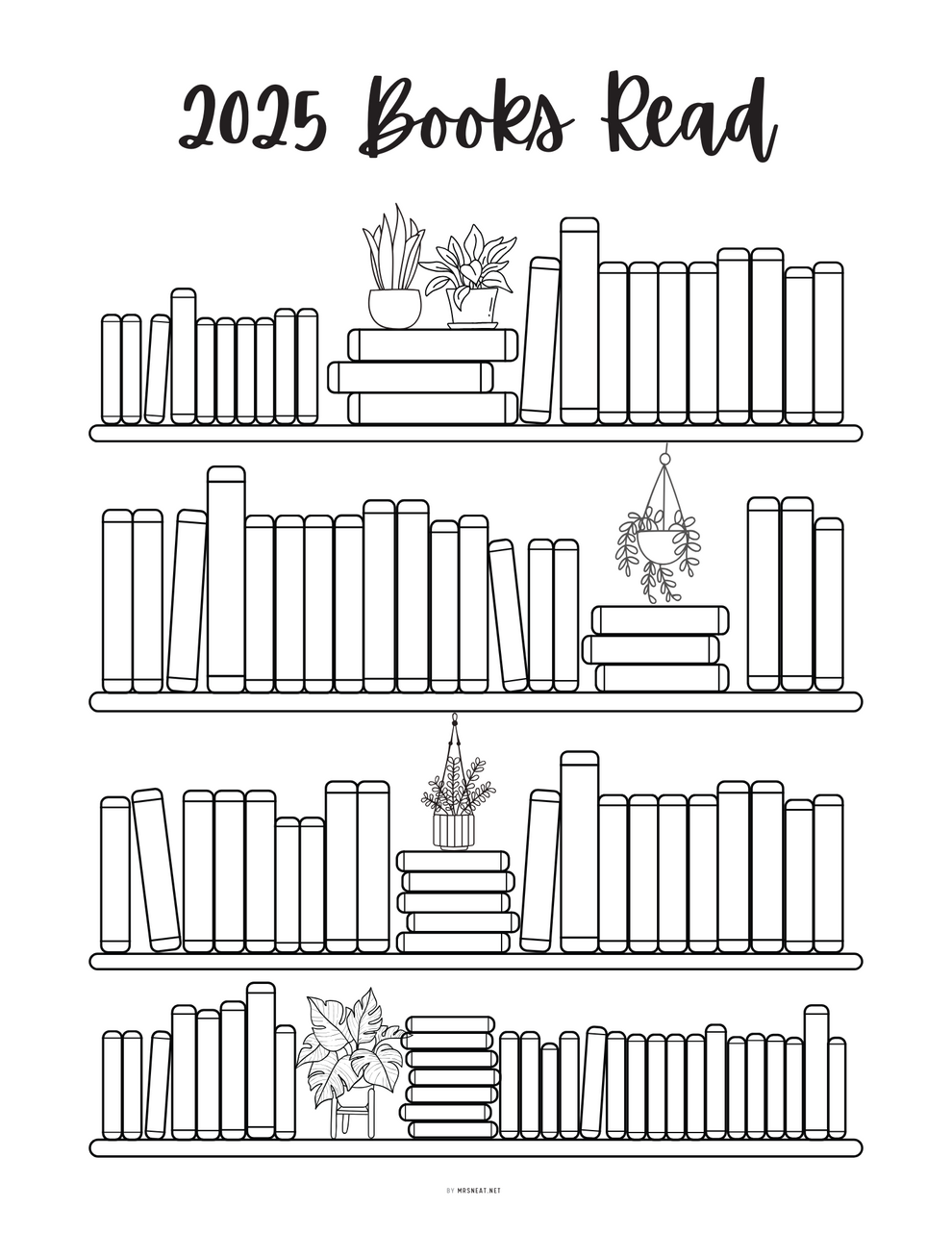 Bookshelf Reading Tracker Printable - 100 Books - M368 – mrsneat
