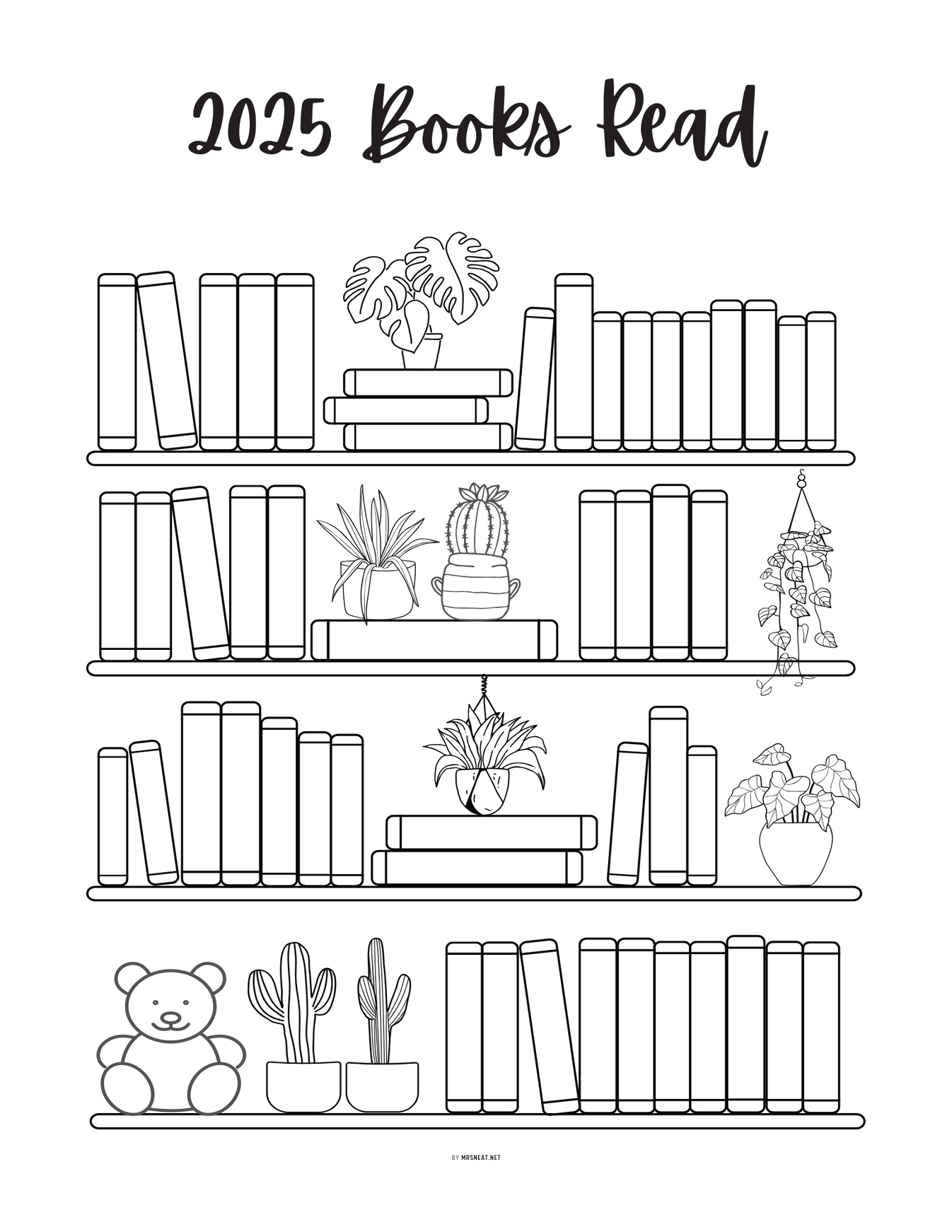 Bookshelf Reading Tracker Printable - 50 Books - M367 – mrsneat