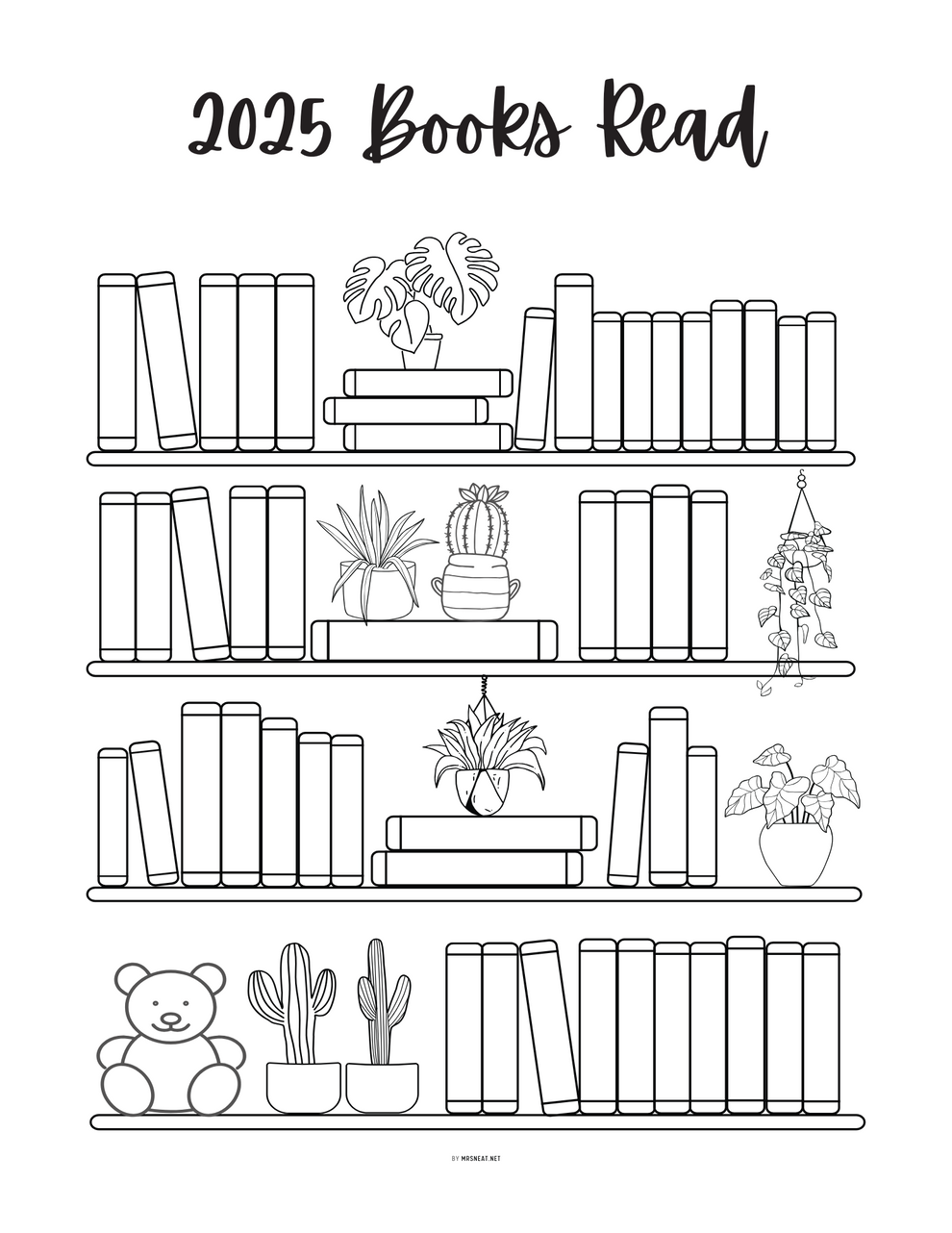 Bookshelf Reading Tracker Printable - 50 Books - M367 – mrsneat