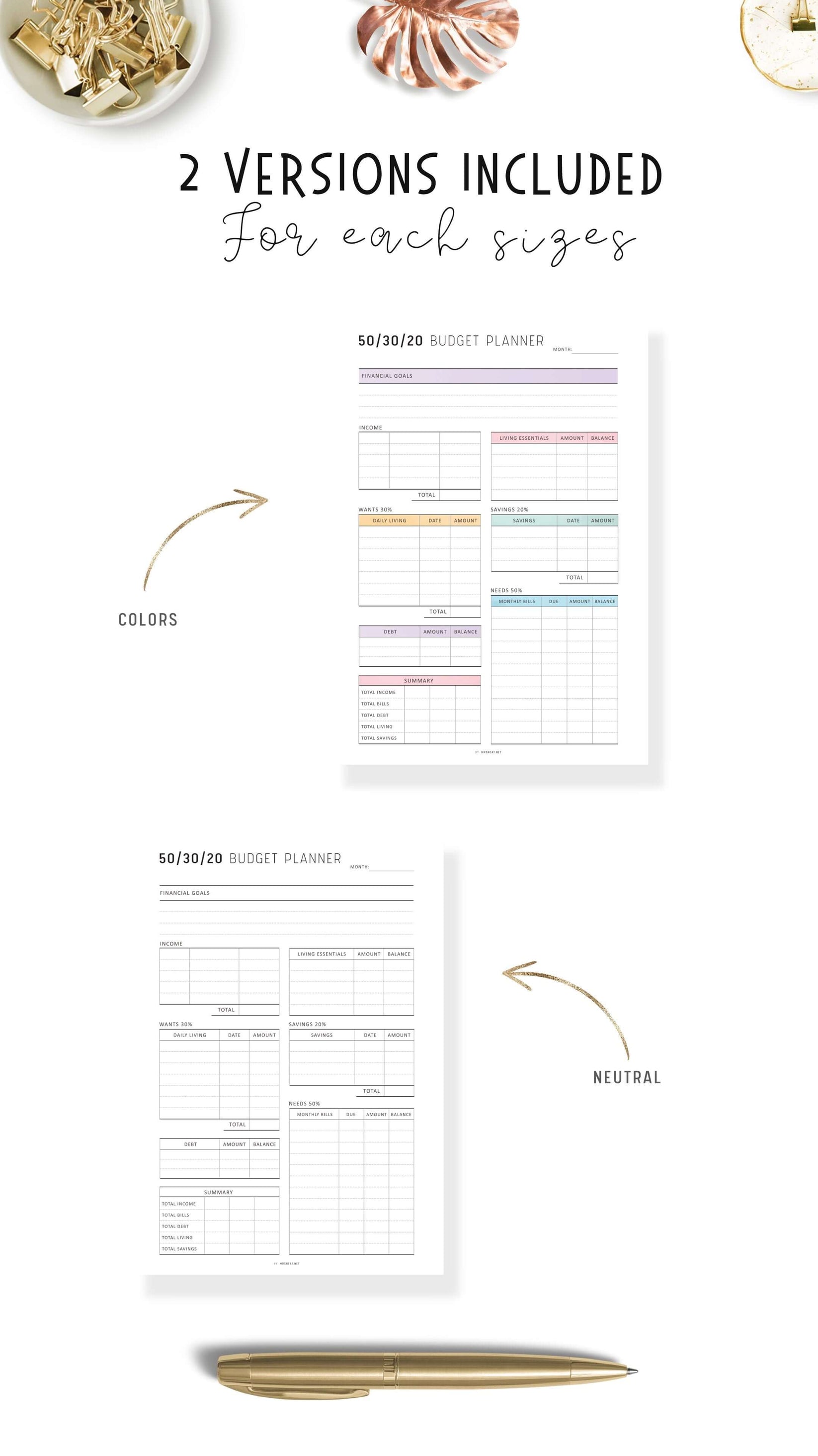 50/30/20 Budget Template Printable - M394 – mrsneat