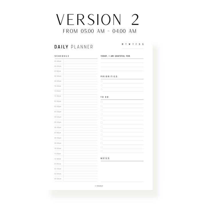 24 Hour Daily Planner Template - M201 – mrsneat