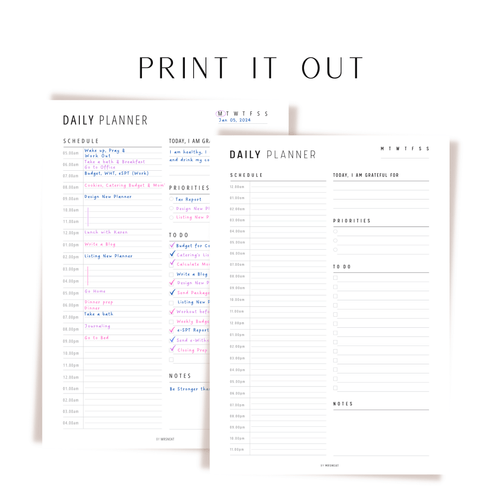 24 Hour Daily Planner Template - M201 – mrsneat
