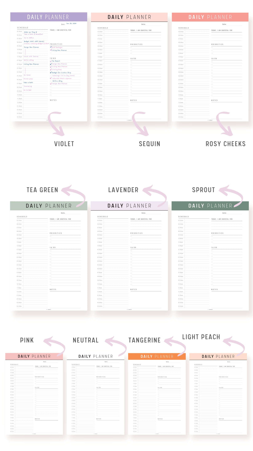 24 Hour Daily Schedule Template PRINTABLE - M257 – mrsneat
