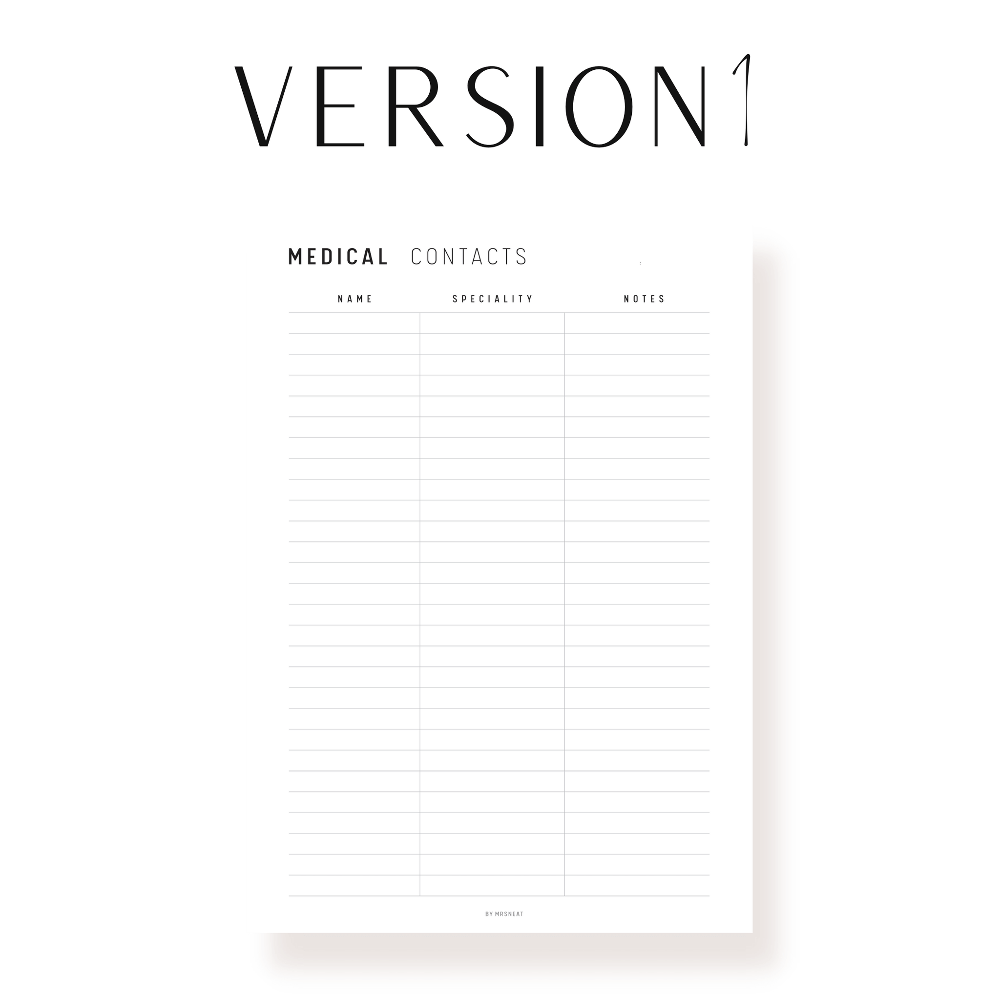 Medical Contact List Printable – mrsneat