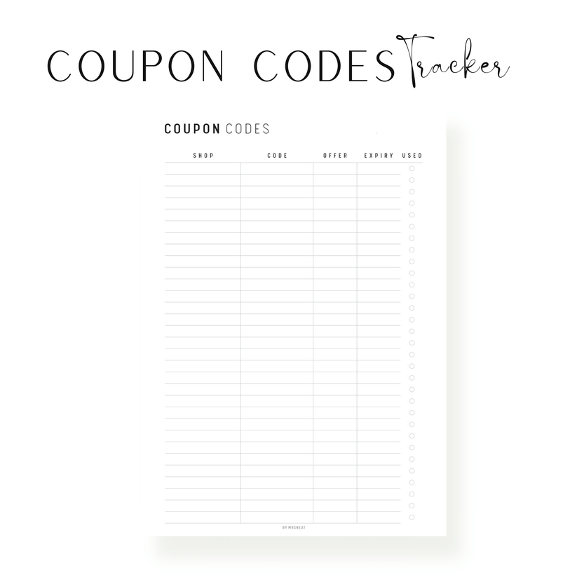 Coupon Code Tracker Printable - M193 – mrsneat