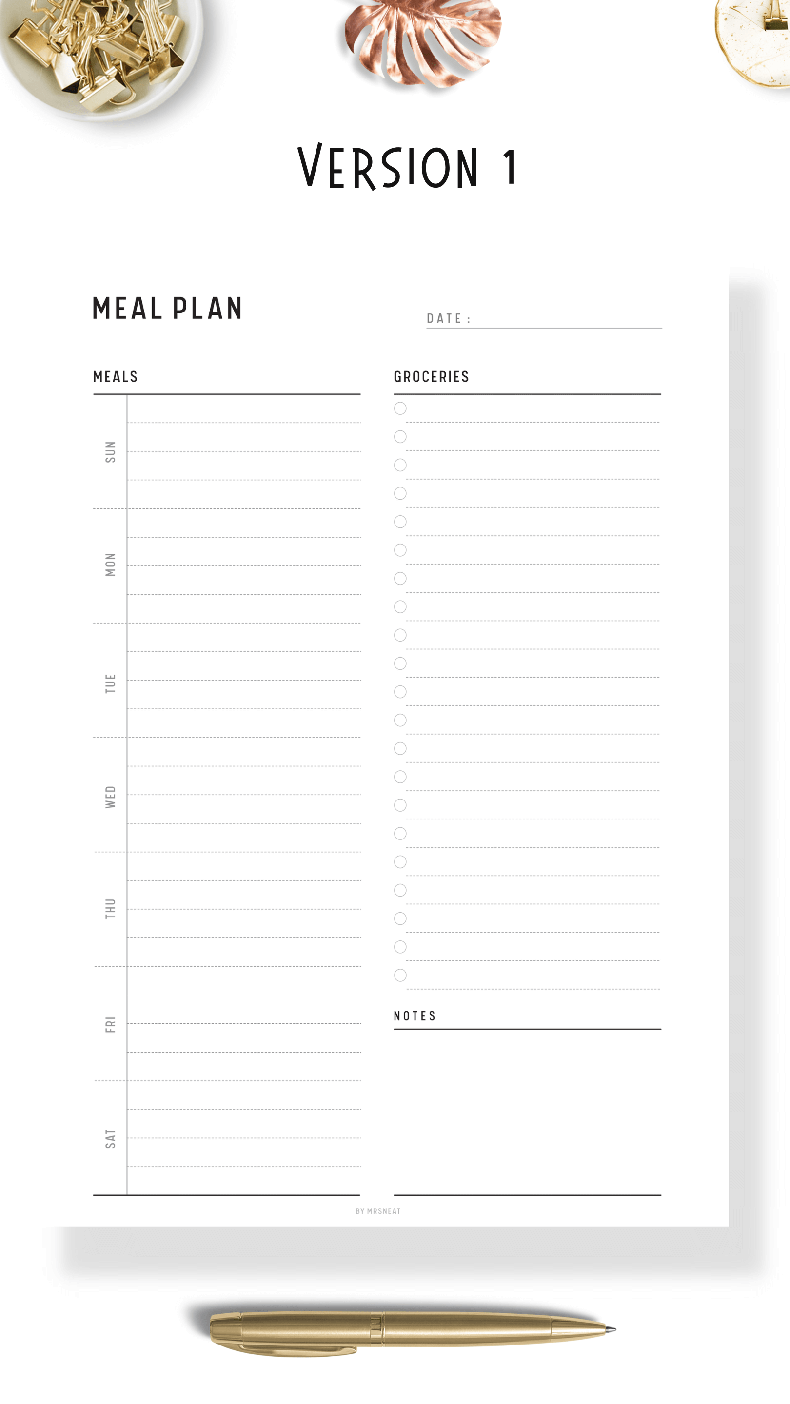 Weekly Meal Planner and Grocery List Template - M181 – mrsneat