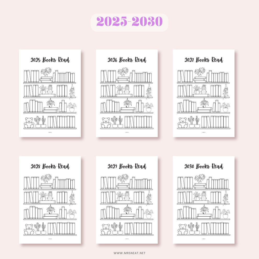 2026-2030 Bookshelf Reading Tracker PRINTABLE - 50 Books - M367 – mrsneat