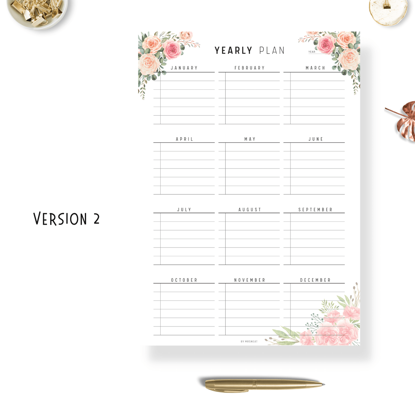 Floral Yearly Goal Planner Printable – mrsneat