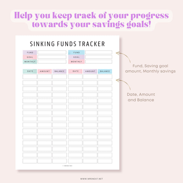 Sinking Funds Tracker PRINTABLE - M513 – mrsneat