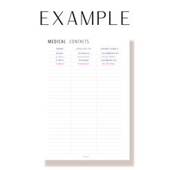 Medical Contact List Printable - M189 – mrsneat
