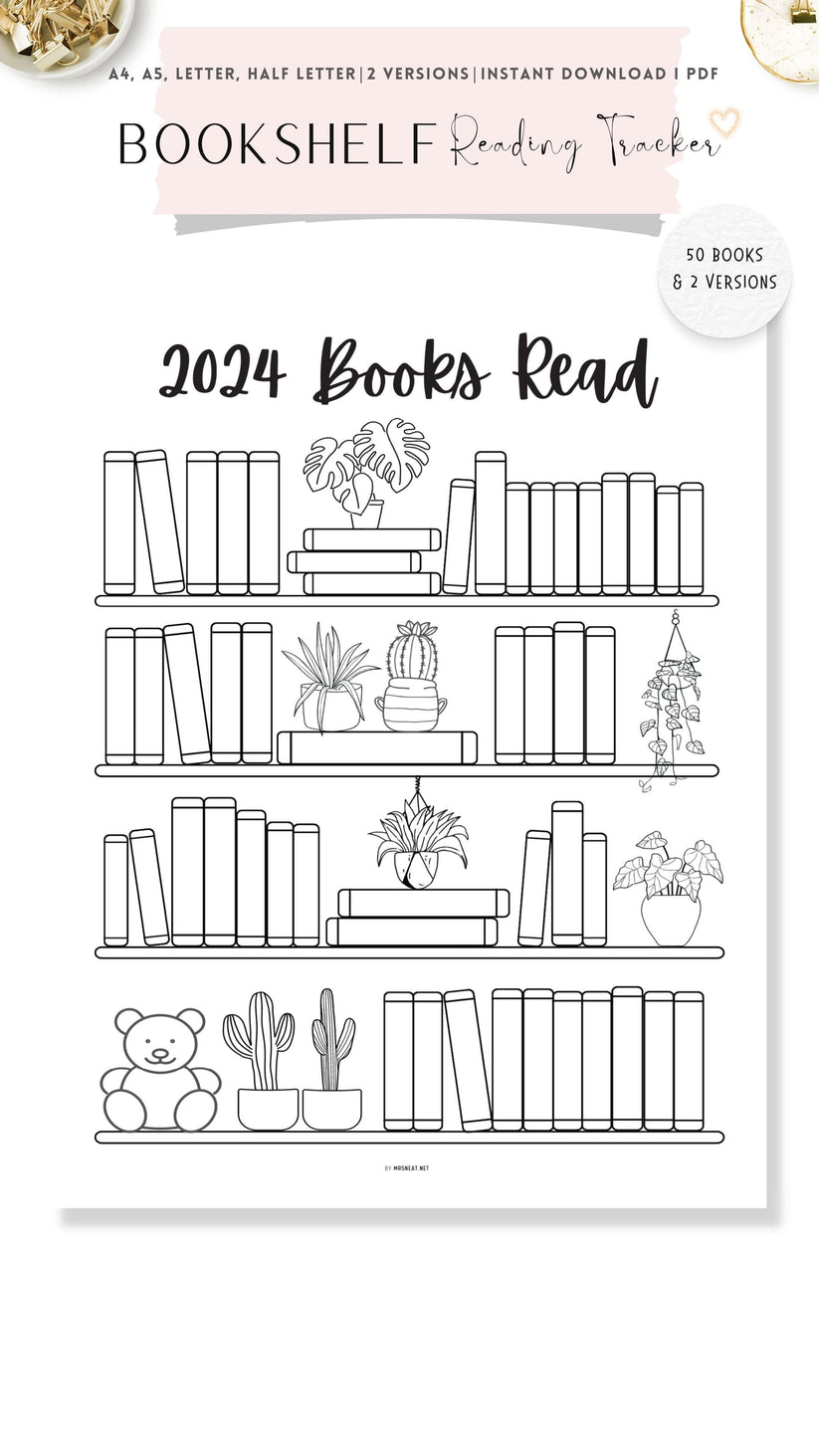 Bookshelf Reading Tracker Printable - 50 Books – mrsneat