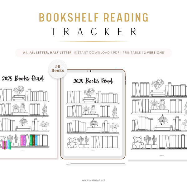 Bookshelf Reading Tracker Printable - 50 Books - M367 – mrsneat
