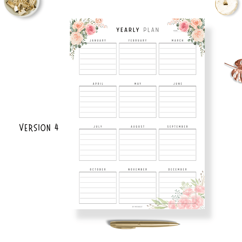Floral Yearly Planner Printable – mrsneat