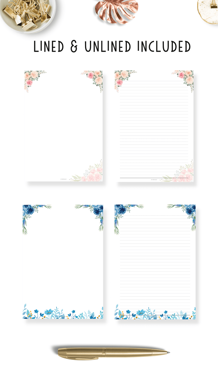 FILLABLE Floral Printable Stationery: Lined & Unlined Paper (PDF) - M1 ...