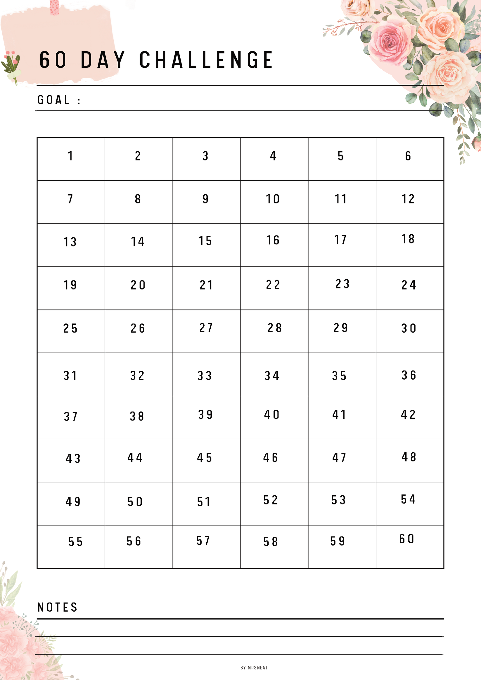 Floral 60 Day Challenge PRINTABLE - M049 – mrsneat