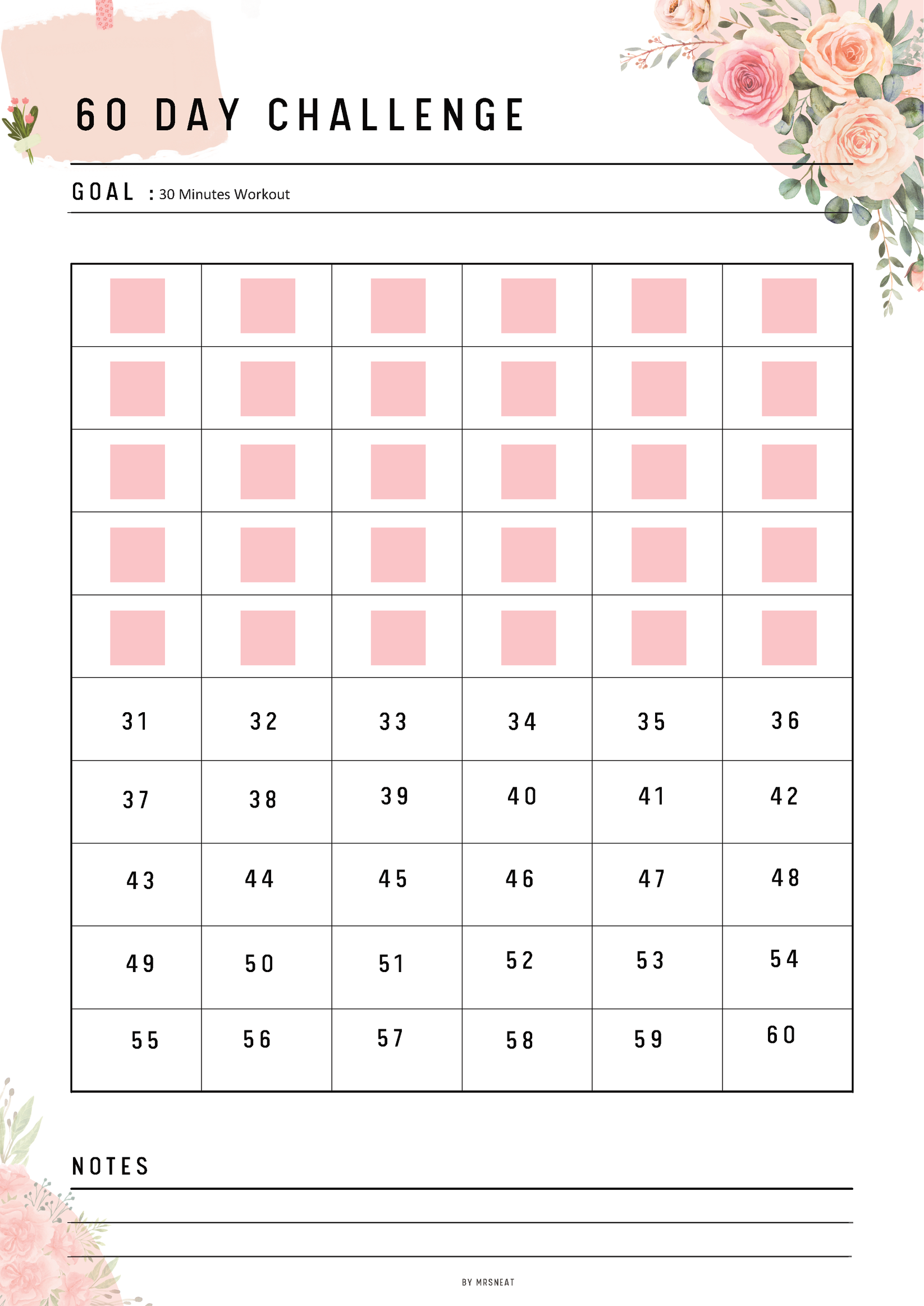 Floral 60 Day Challenge PRINTABLE - M049 – mrsneat