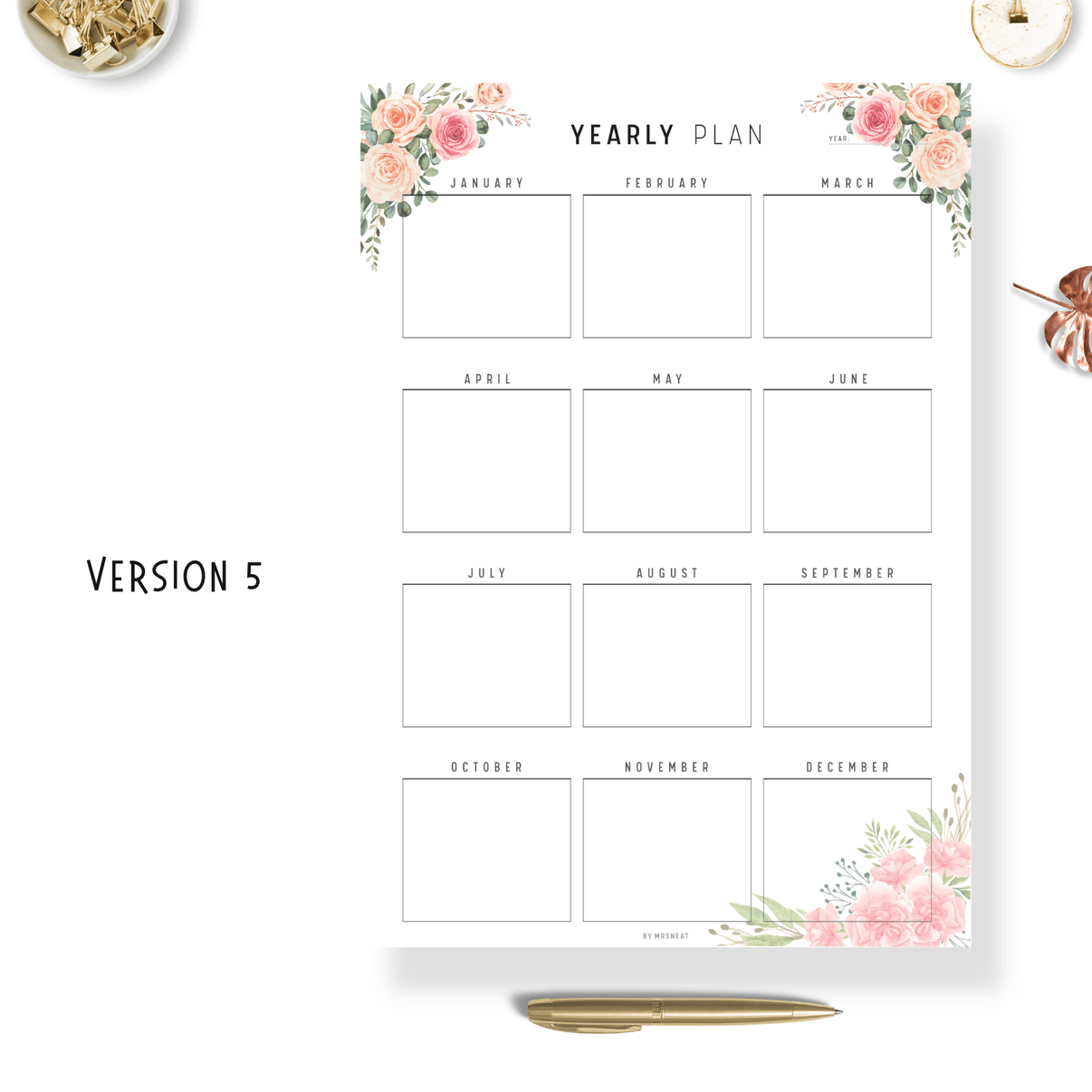 Floral Yearly Planner Printable – mrsneat