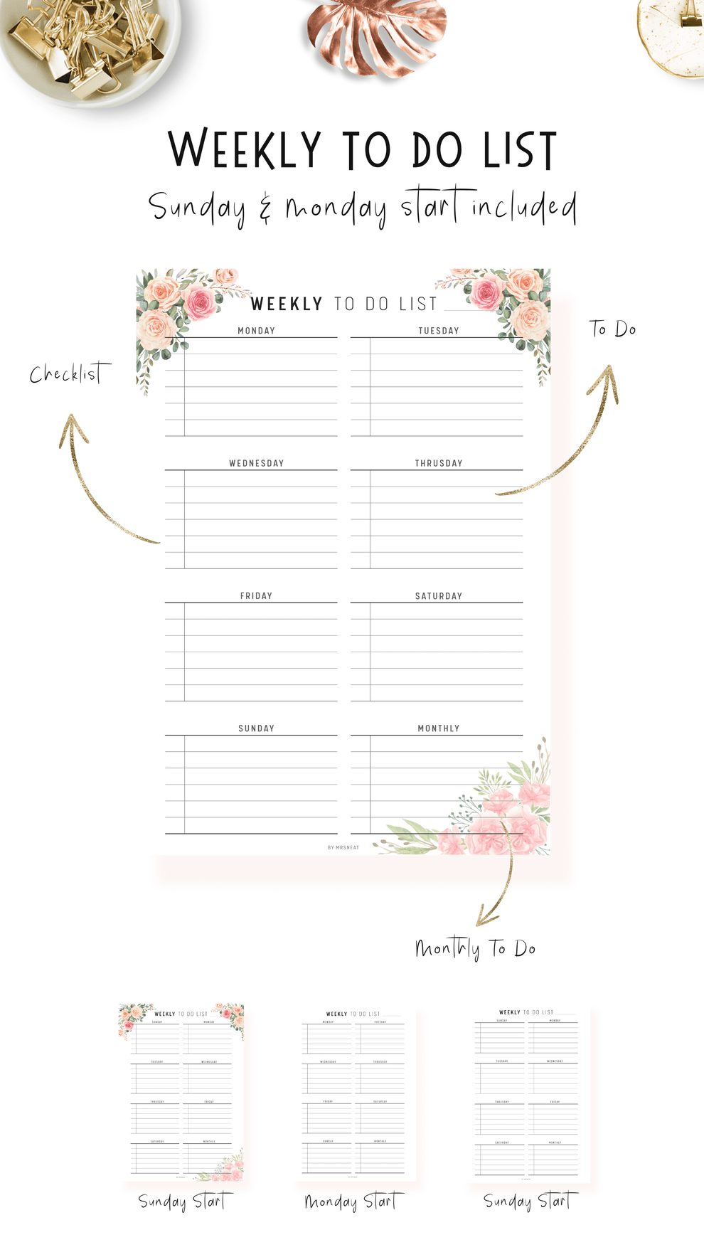 Weekly & Daily To Do List PRINTABLE - M178 – mrsneat