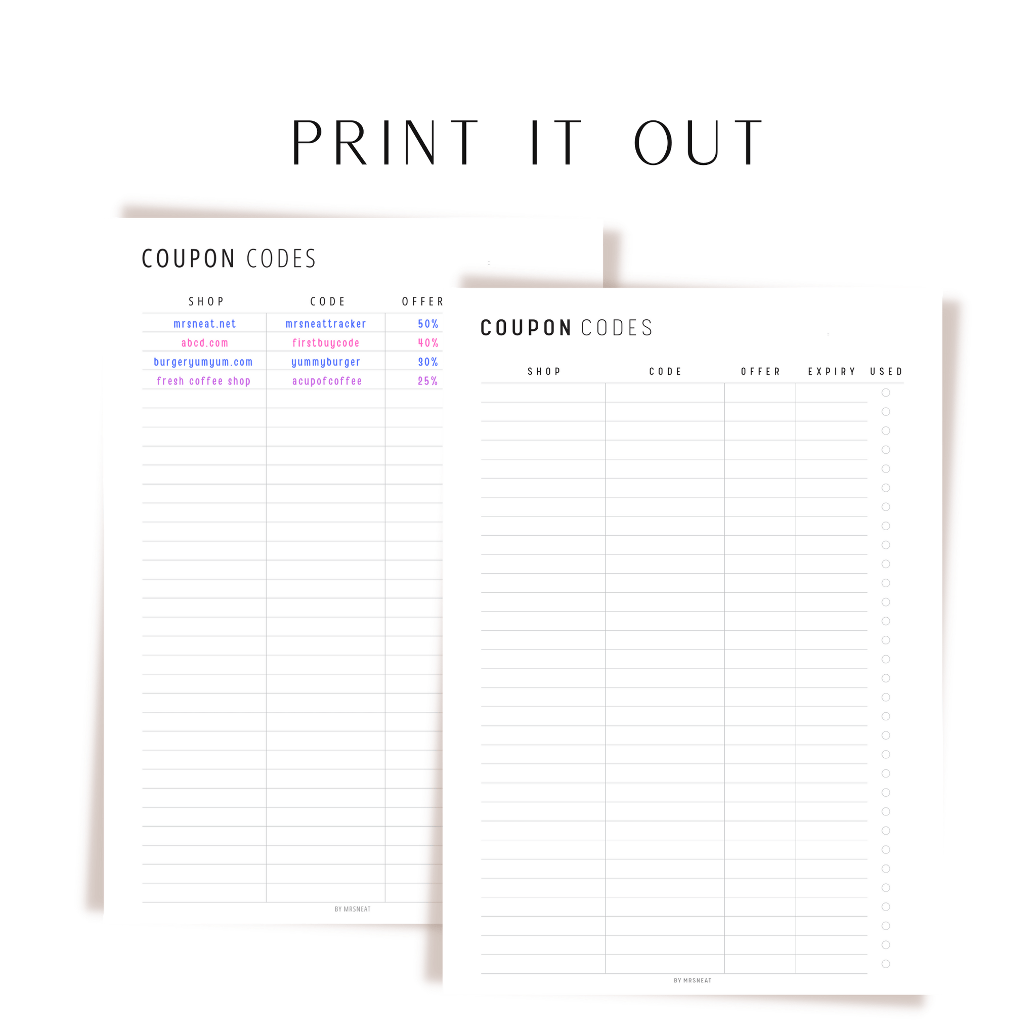Coupon Code Tracker Printable – mrsneat