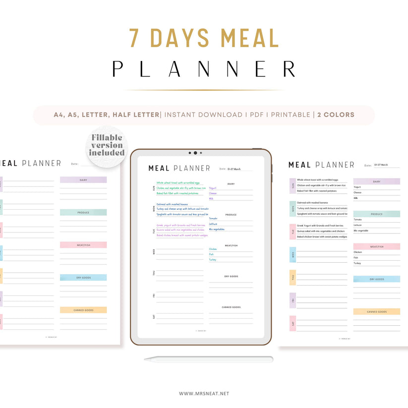 7 Day Meal Planner Printable - M524 – mrsneat