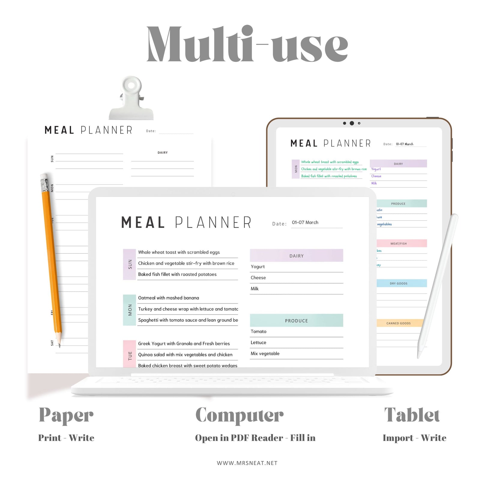 7 Day Meal Planner Printable - M524 – mrsneat