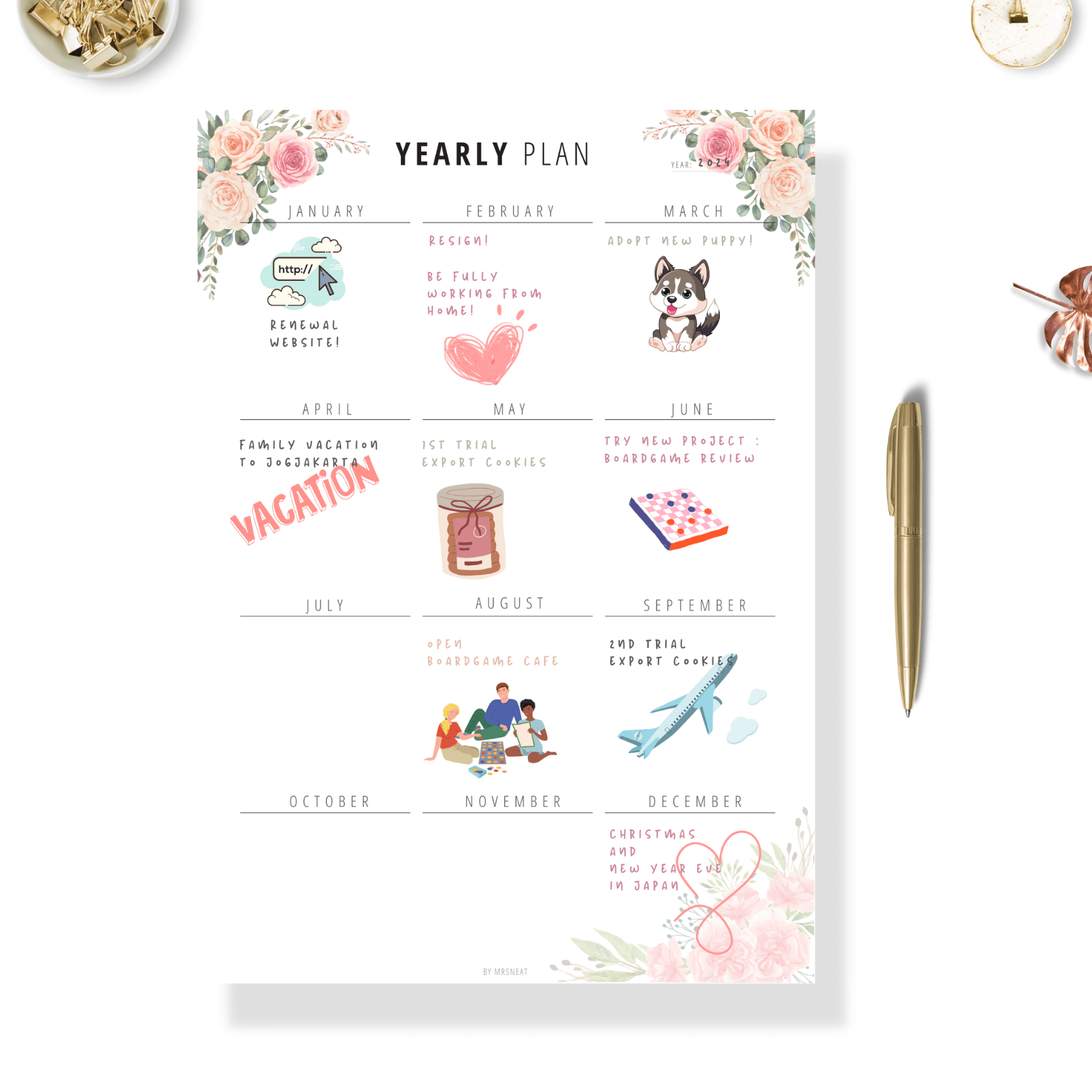 Floral Yearly Goal Planner Printable – mrsneat
