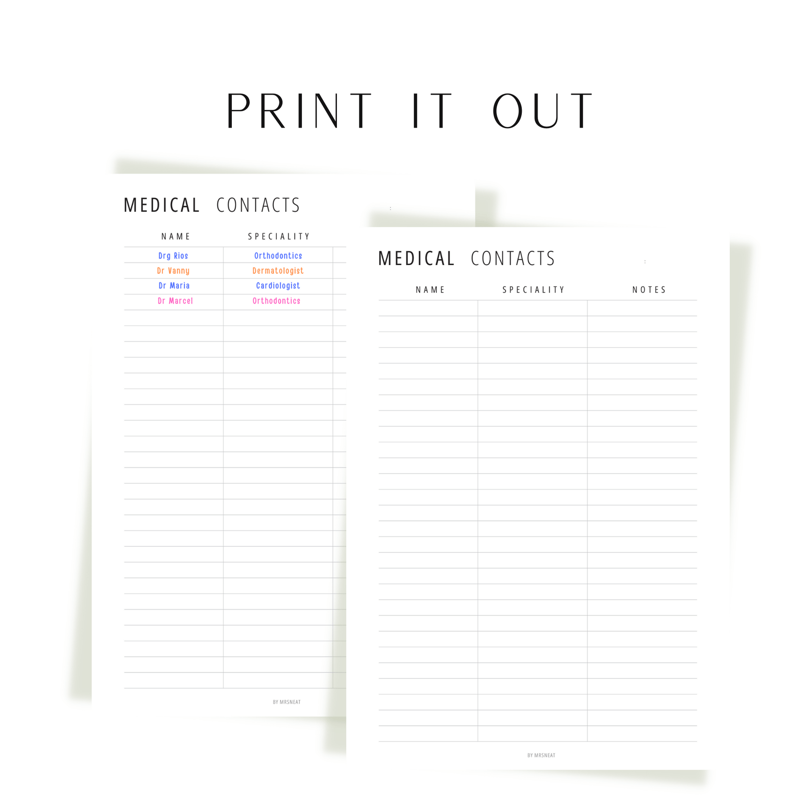 Medical Contact List Printable – mrsneat