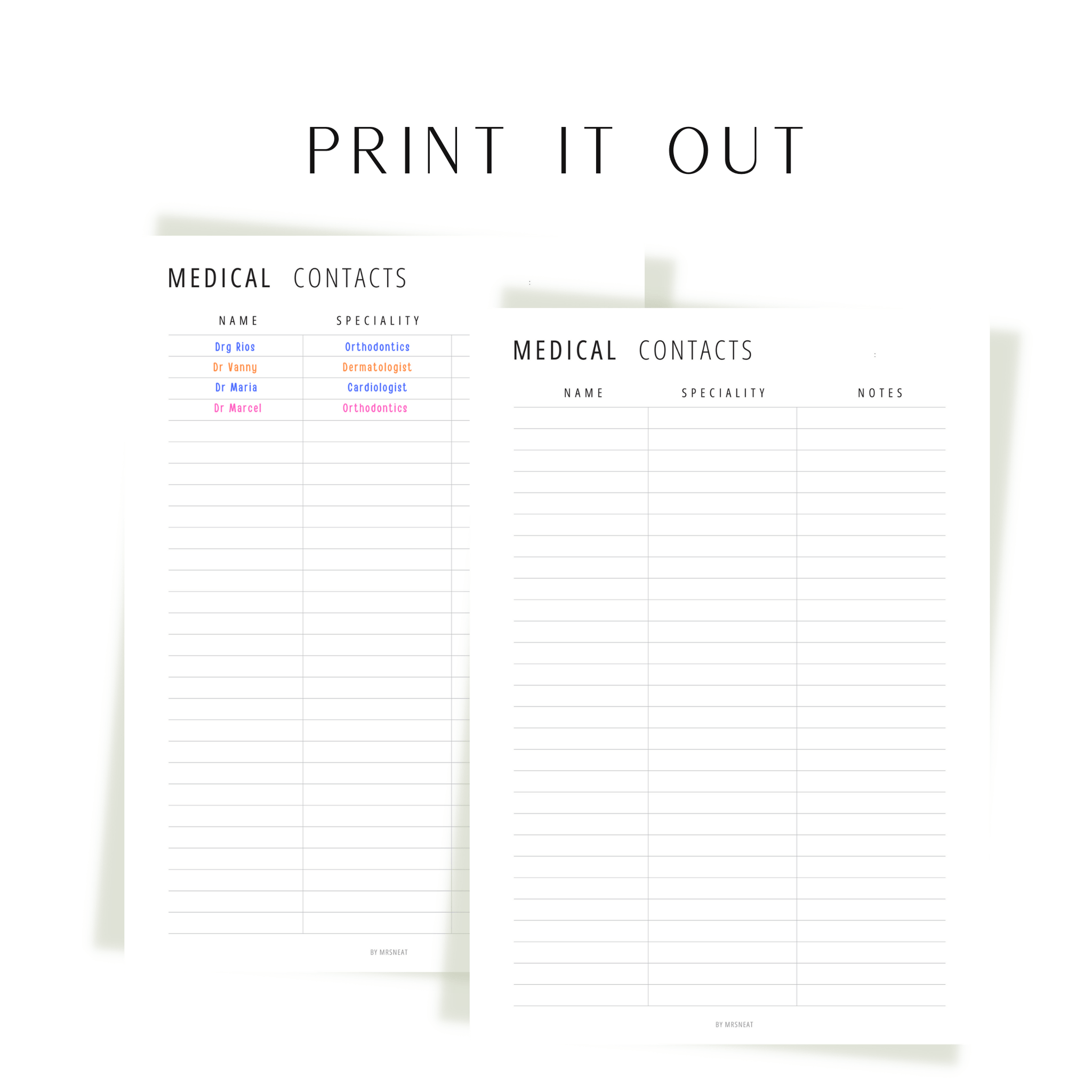 Medical Contact List Printable – mrsneat