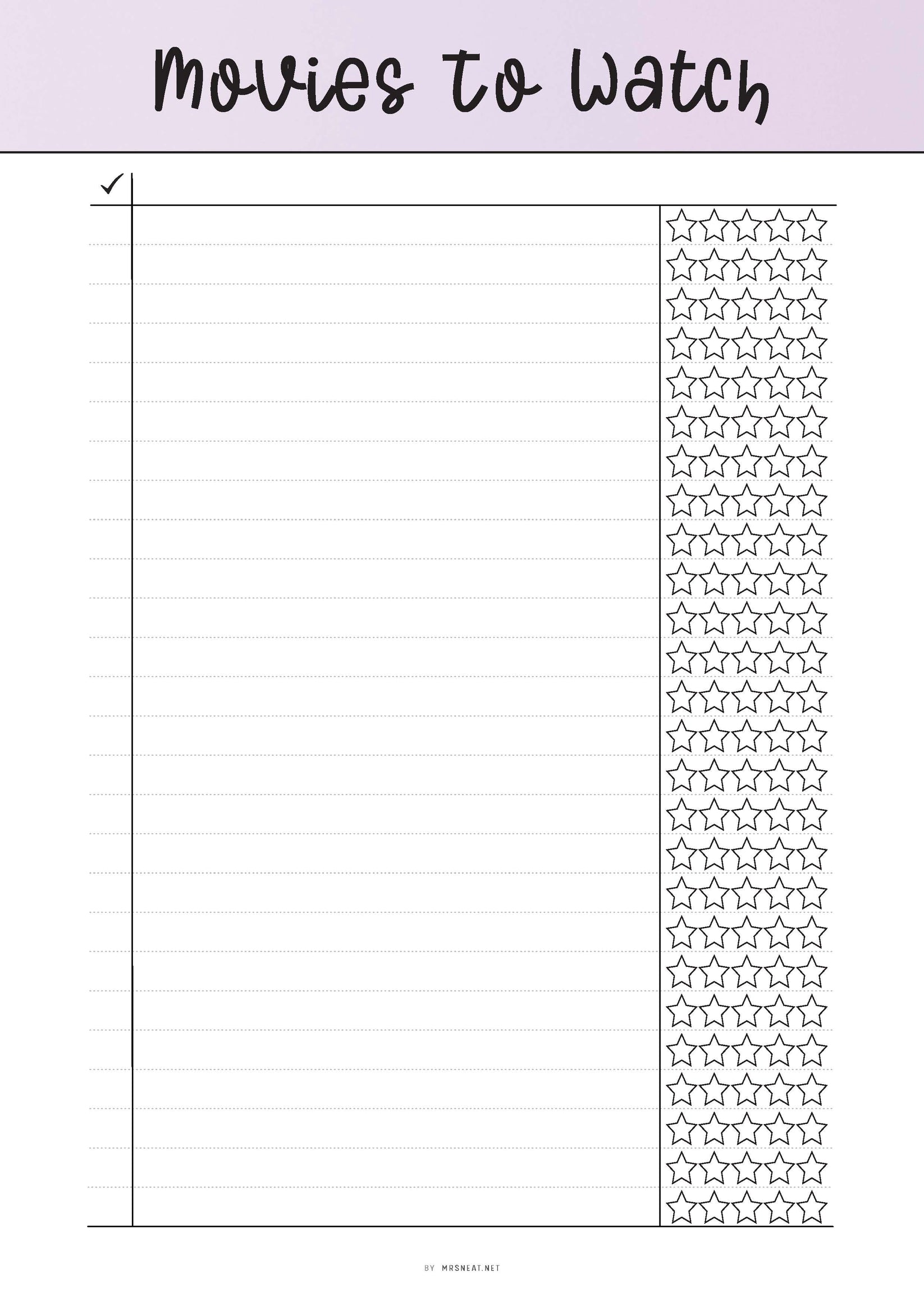 Printable Movies To Watch List - M374 – mrsneat
